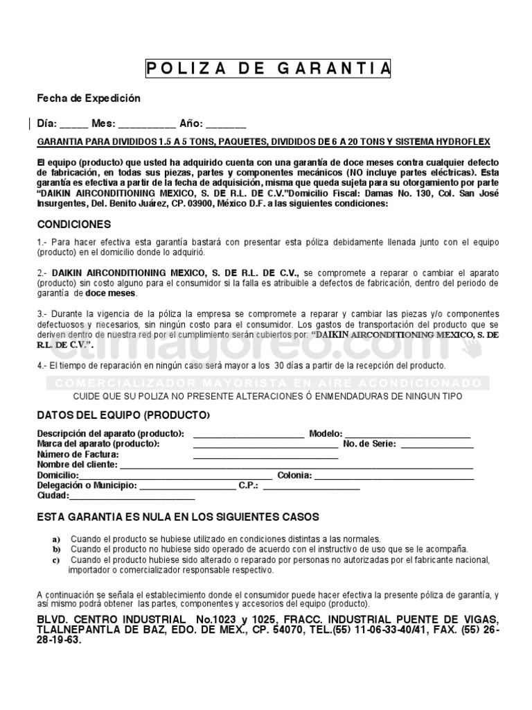 Poliza de Garantia | PDF