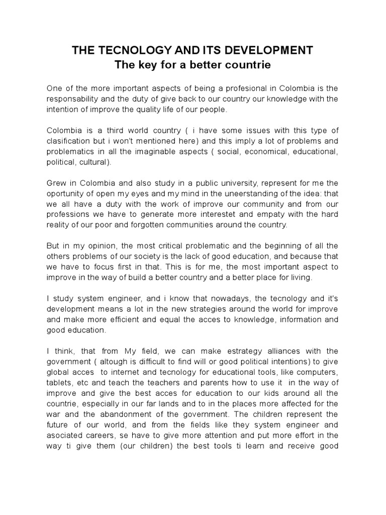 The Tecnology and Its Development The Key For A Better Countrie | PDF ...