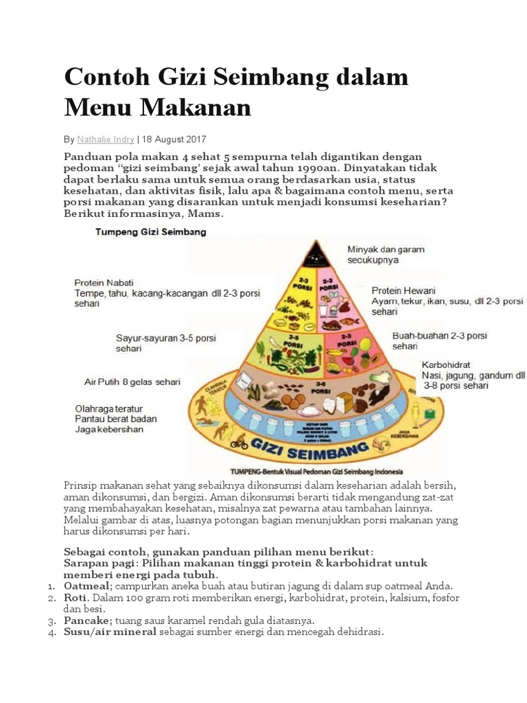 Contoh Menu Gizi Seimbang Sehari-hari | PDF