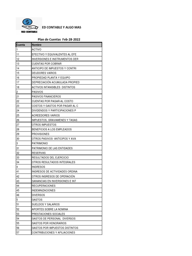 Plan de Cuentas Red Contable | PDF | Finanzas y dinero | Derecho