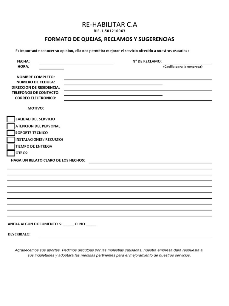 Formato de Quejas, Reclamos y Sugerencias | PDF
