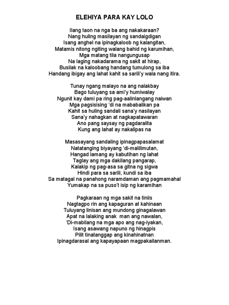 Halimbawa Ng Elehiya Para Kay Lolo Maikling Kwentong | Images and ...