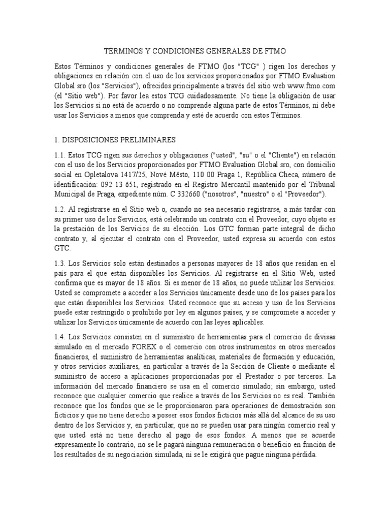 Contrato FTMO Español | PDF | Privacidad en internet | Red mundial