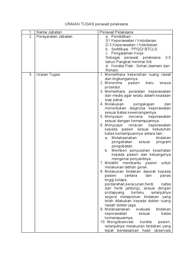 URAIAN TUGAS Perawat Pelaksana | PDF
