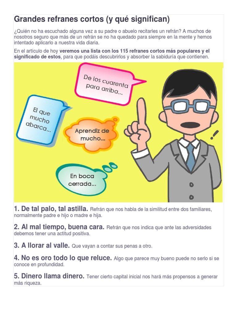 115 Refranes Cortos y Su Significado | PDF | Amor | Pecado