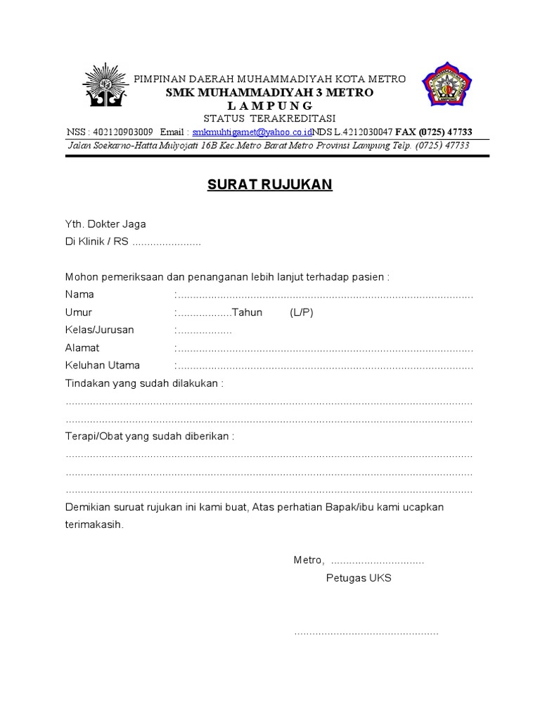 Surat Rujukan Uks | PDF