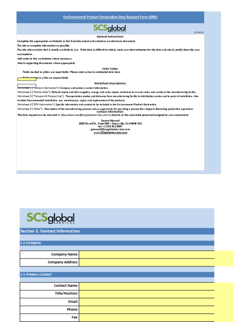 Environmental Product Declaration Data Request Form (DRF) : General ...