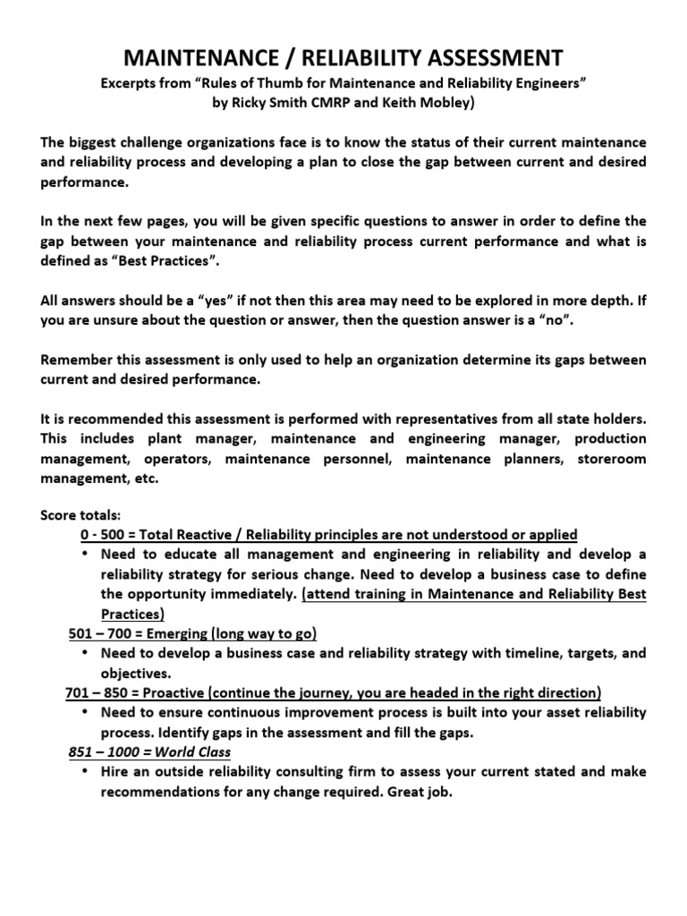 Maintenance and Reliability Assessment | PDF | Reliability Engineering | Systems Engineering