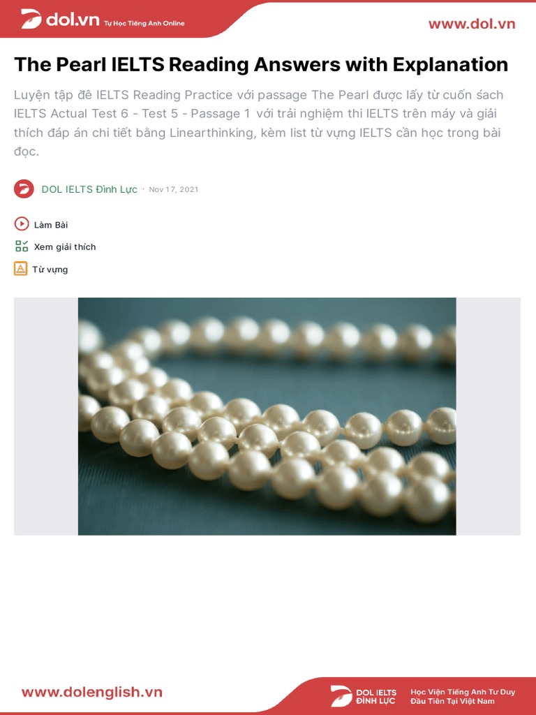 The Pearl IELTS Reading Answers With Explanation: Dol Ielts Đình L C ...