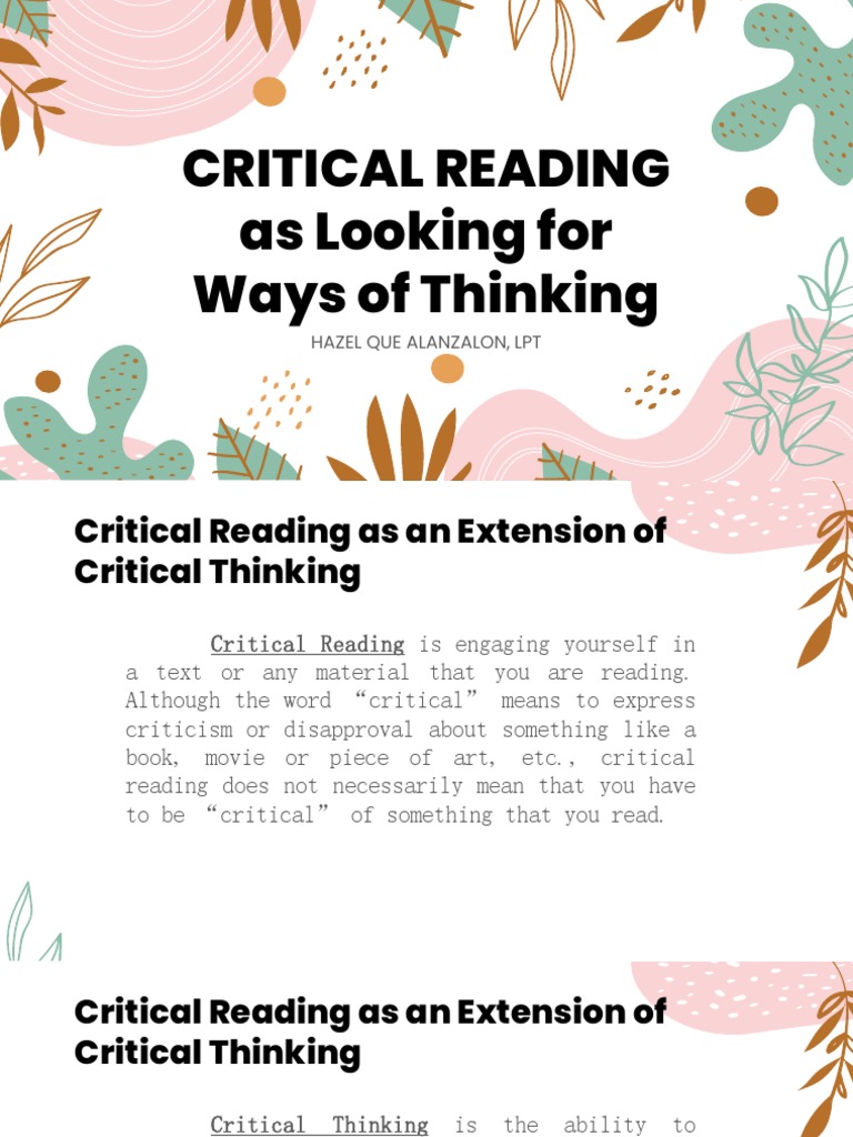 Lesson 5 - Critical Reading as Looking for Ways of Thinking | PDF ...
