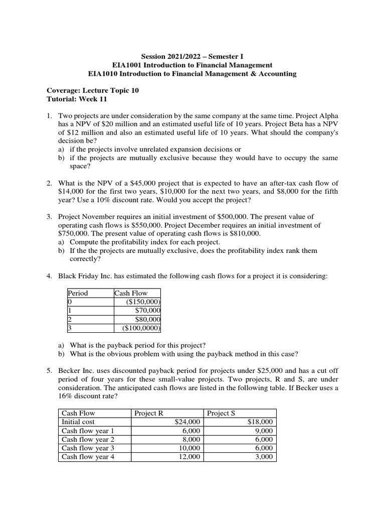 Tutorial Week 11 Questions | PDF | Net Present Value | Corporations