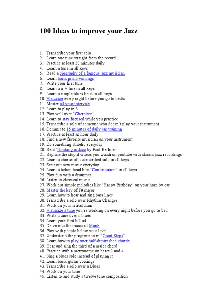 100 Ideas To Improve Your Jazz | PDF | Jazz | Blues