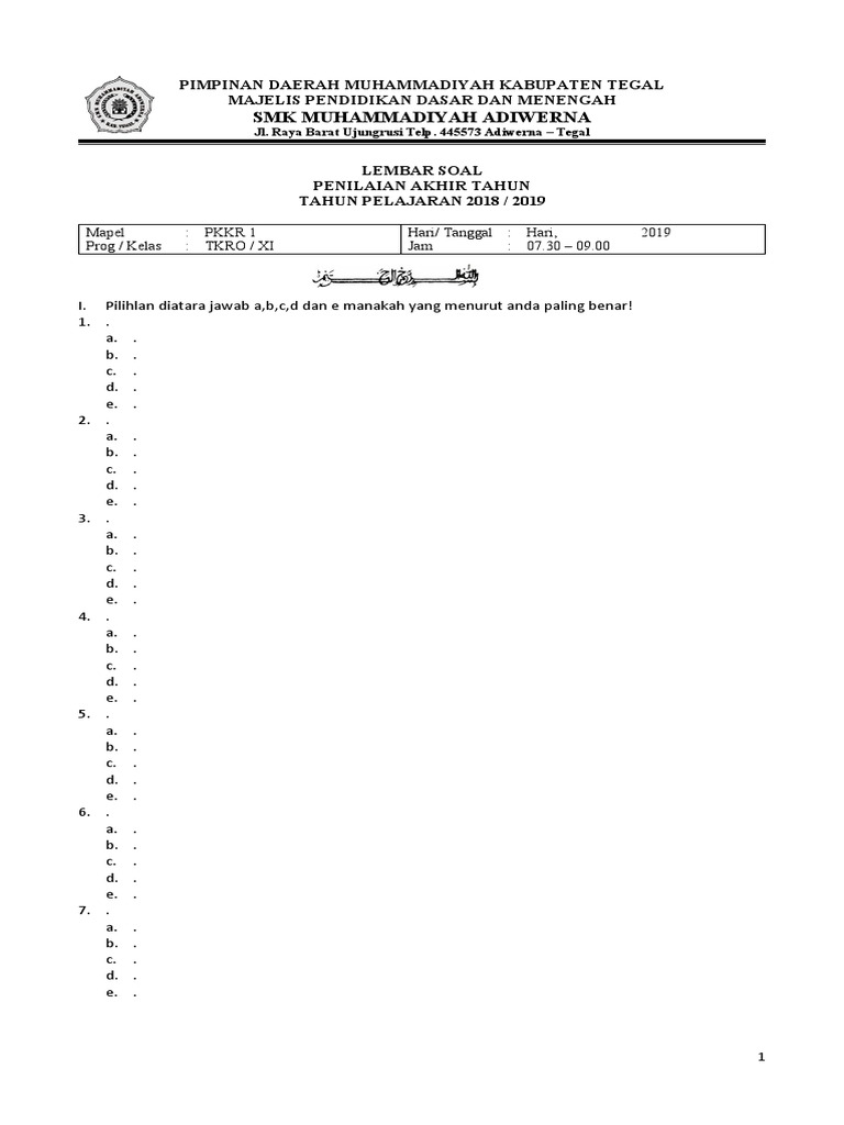 00 Master Template Soal | PDF