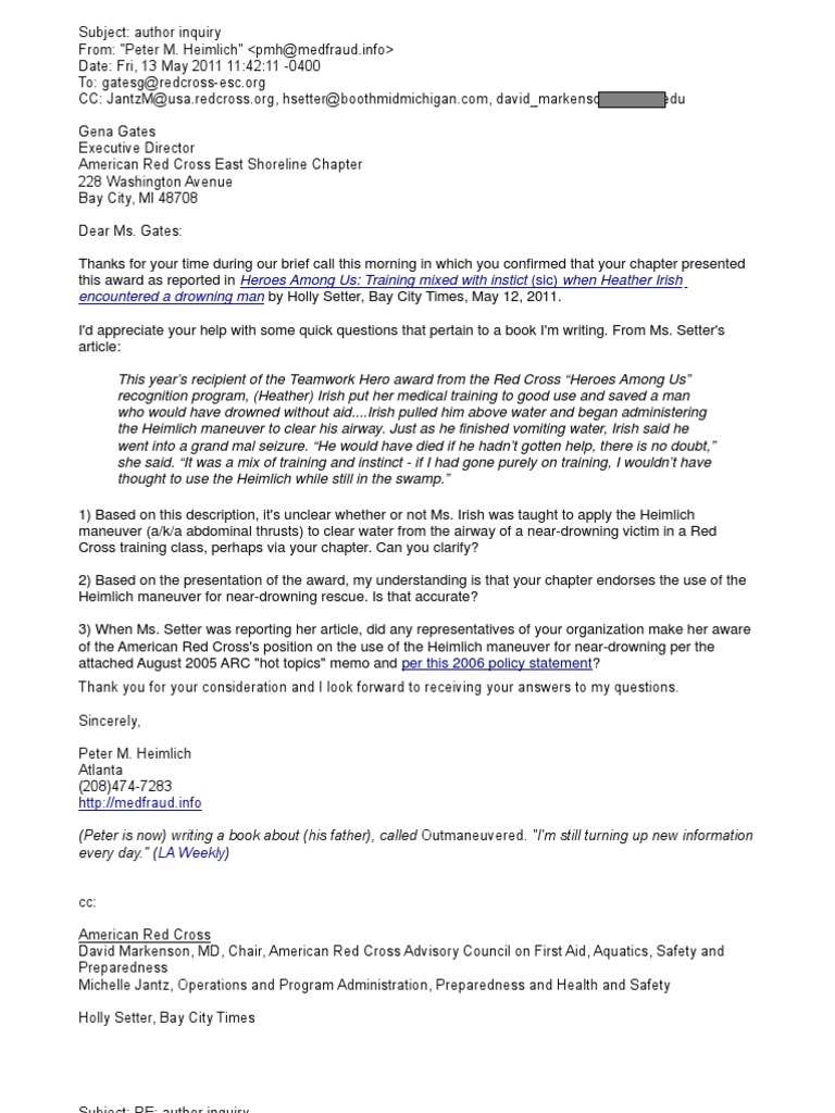 MI Red Cross Chapter Screws Up - First Aid Award For Heimlich Drowning ...