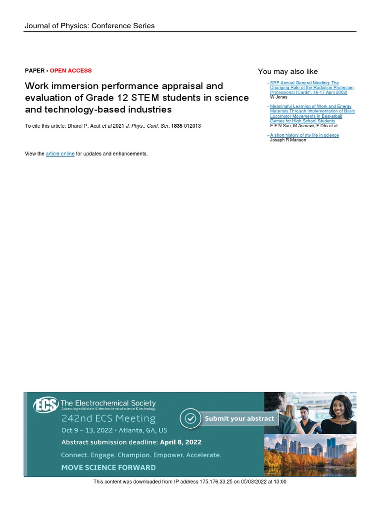 Work Immersion Performance 1 | PDF | Science, Technology, Engineering ...