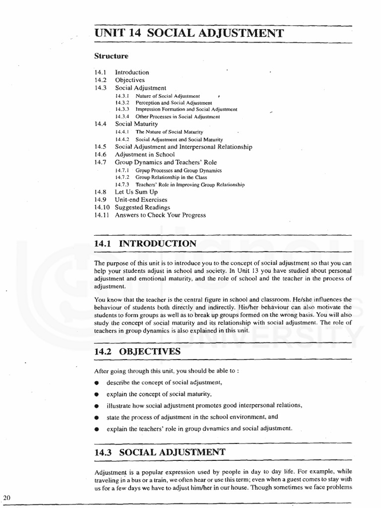 Unit 14: Social Adjustment | PDF | Perception | Teachers