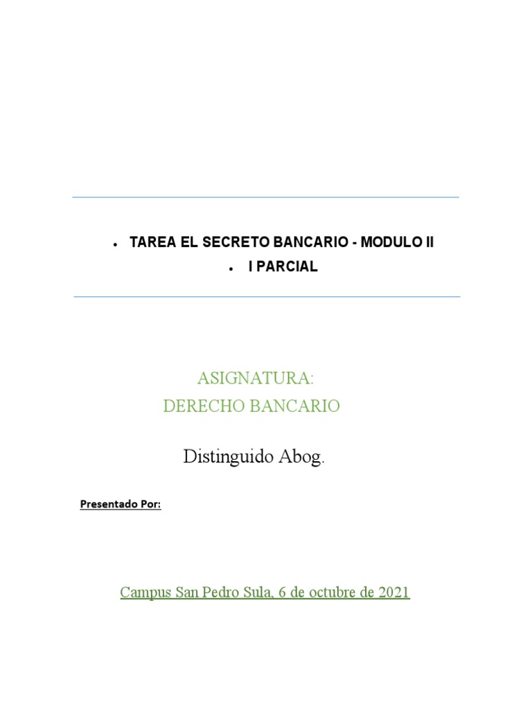 Tarea El Secreto Bancario - Modulo Ii | PDF | Secreto bancario | Bancos