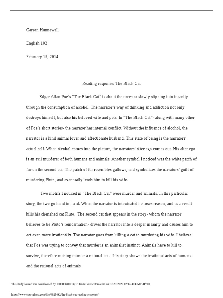 The Black Cat Reading Response | PDF
