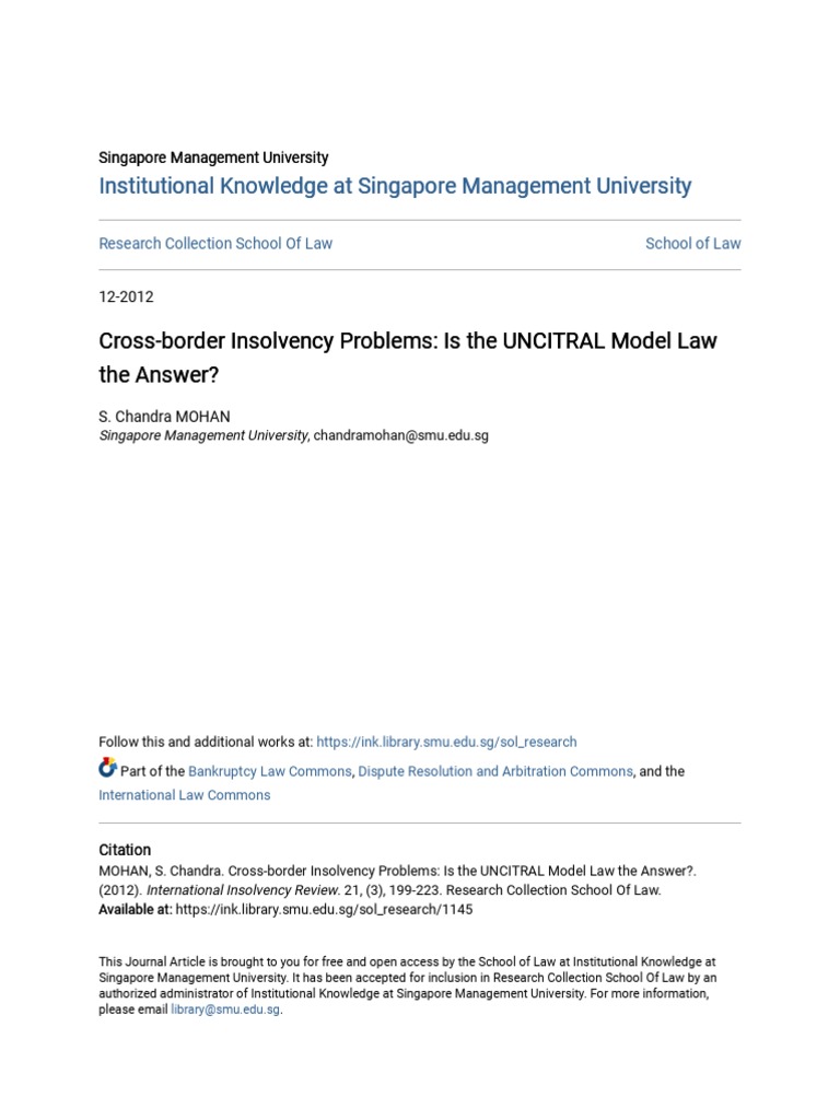 Cross-Border Insolvency Problems - Is The UNCITRAL Model Law The A | PDF | Bankruptcy | Justice