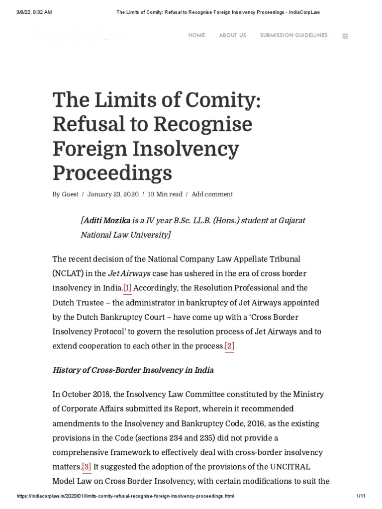 The Limits of Comity - Refusal To Recognise Foreign Insolvency ...