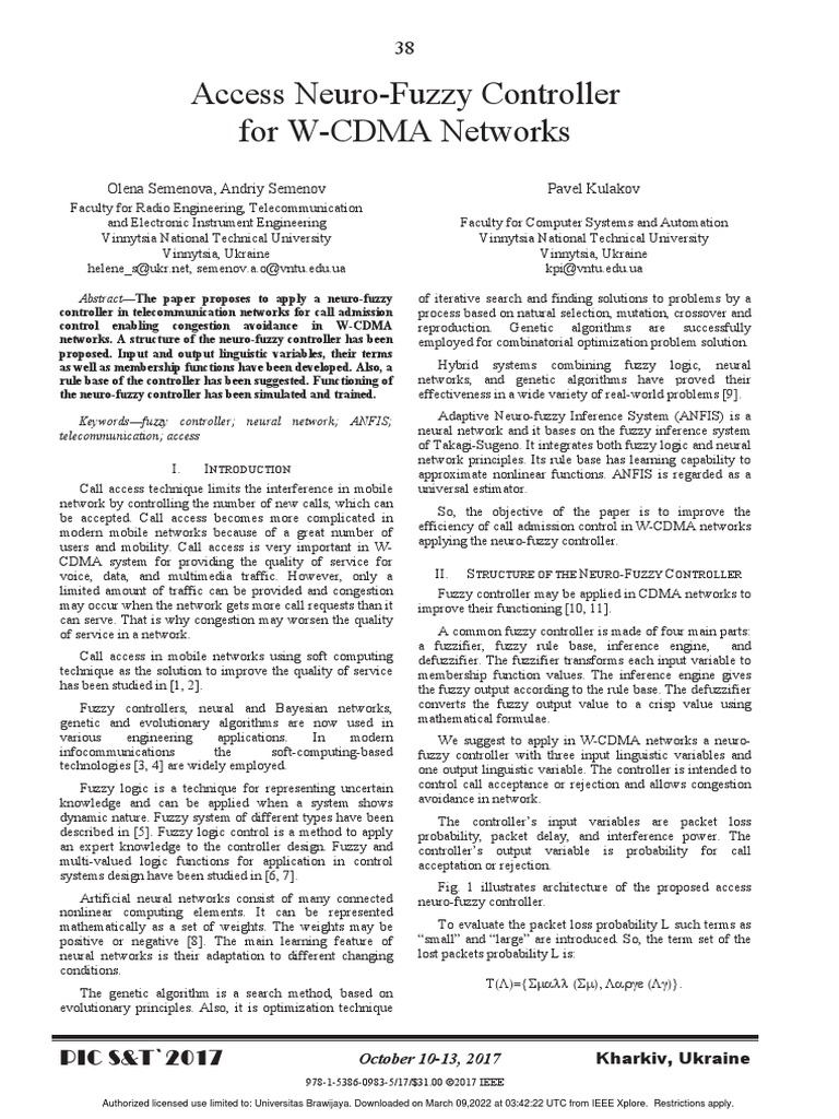 Access Neuro-Fuzzy Controller For W-CDMA Networks | PDF | Applied ...