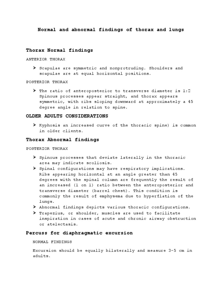 Normal and Abnormal Findings of Thorax and Lungs | PDF | Thorax ...