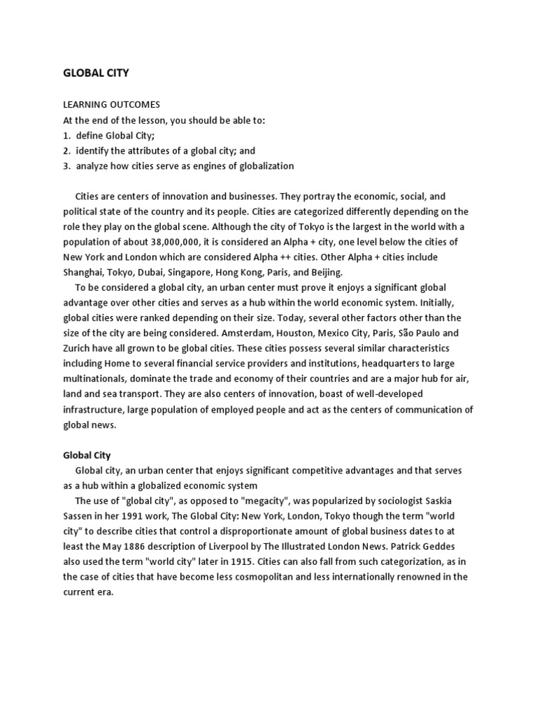 Lesson 10 Global City | PDF | Globalization | Rapid Transit