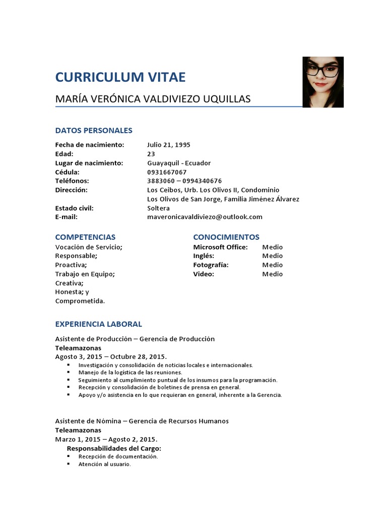 Curriculum Vitae María Valdiviezo | PDF