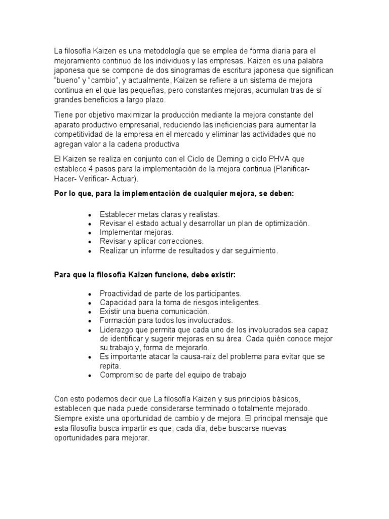 Filosofía Kaizen: Mejora Continua diaria | PDF | Negocios | Relaciones ...