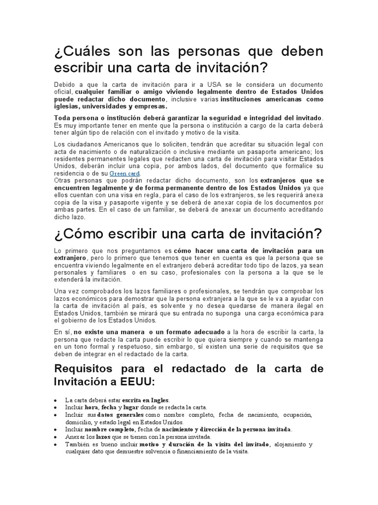 Requisitos Para Carta De Invitación Pdf Visa De Viaje Gobierno Y