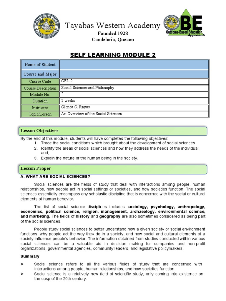 Tayabas Western Academy: Self Learning Module 2 | PDF | Social Sciences | Science