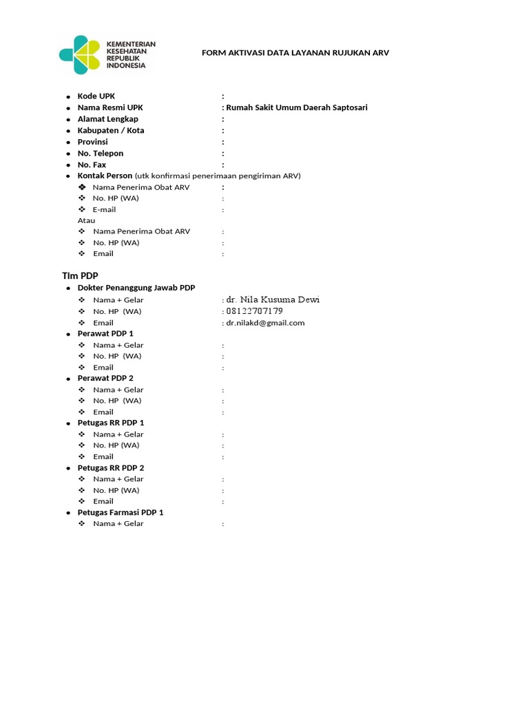 Form Aktivasi Data Layanan Rujukan Arv | PDF