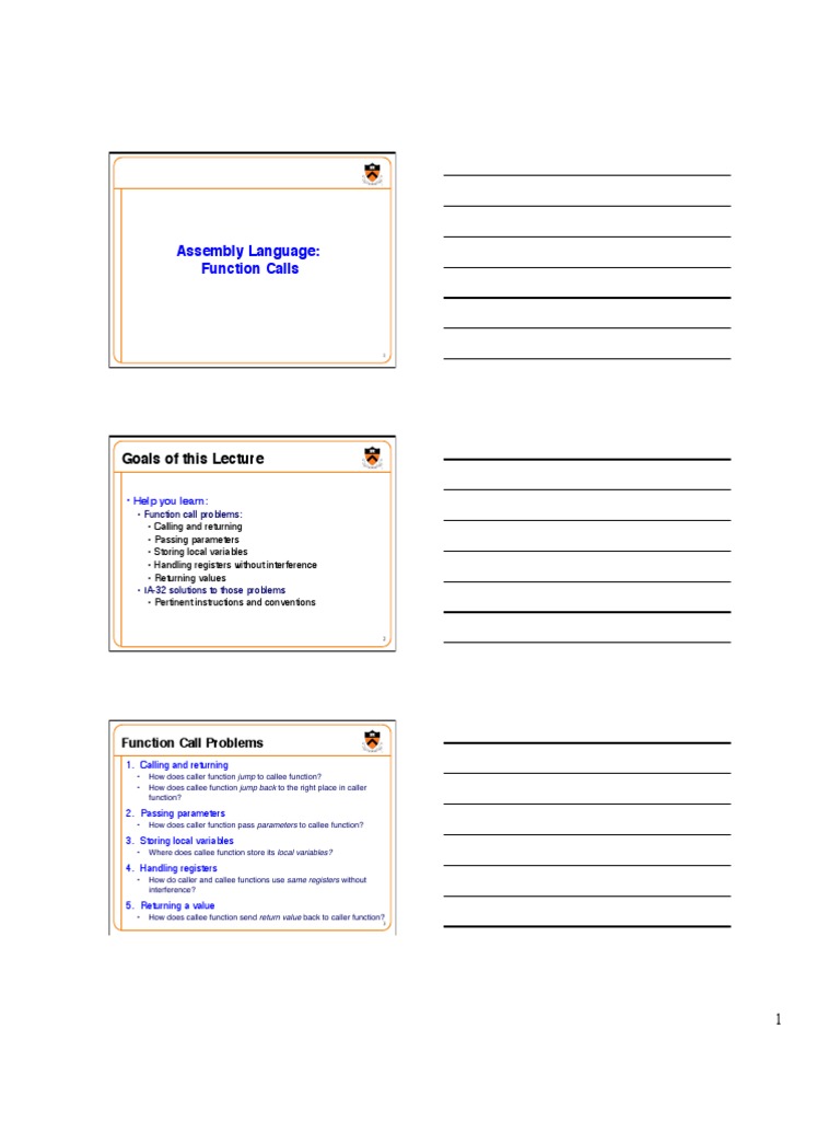 Assembly Language: Function Calls: Goals of This Lecture | PDF | Subroutine | Parameter ...