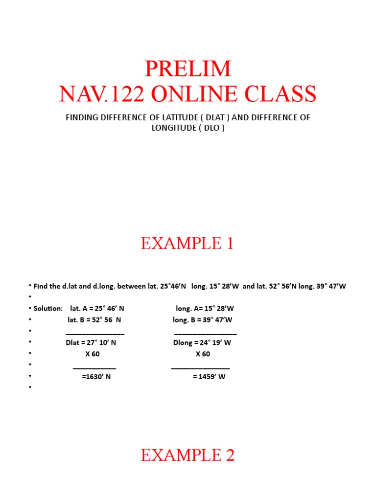 Prelim Nav.122 Online Class: Finding Difference of Latitude (Dlat) and ...