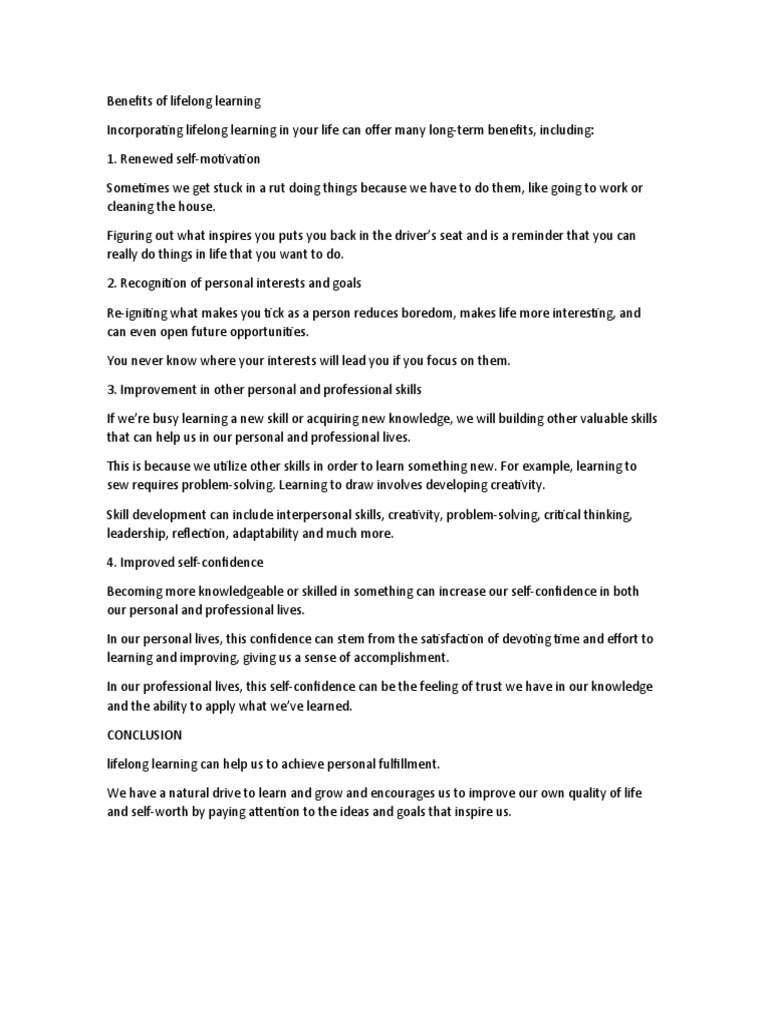Benefits of Lifelong Learning | PDF | Lifelong Learning | Skill