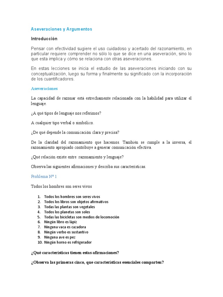 Definición y Tipos de Aseveraciones | PDF | Argumento | Verdad