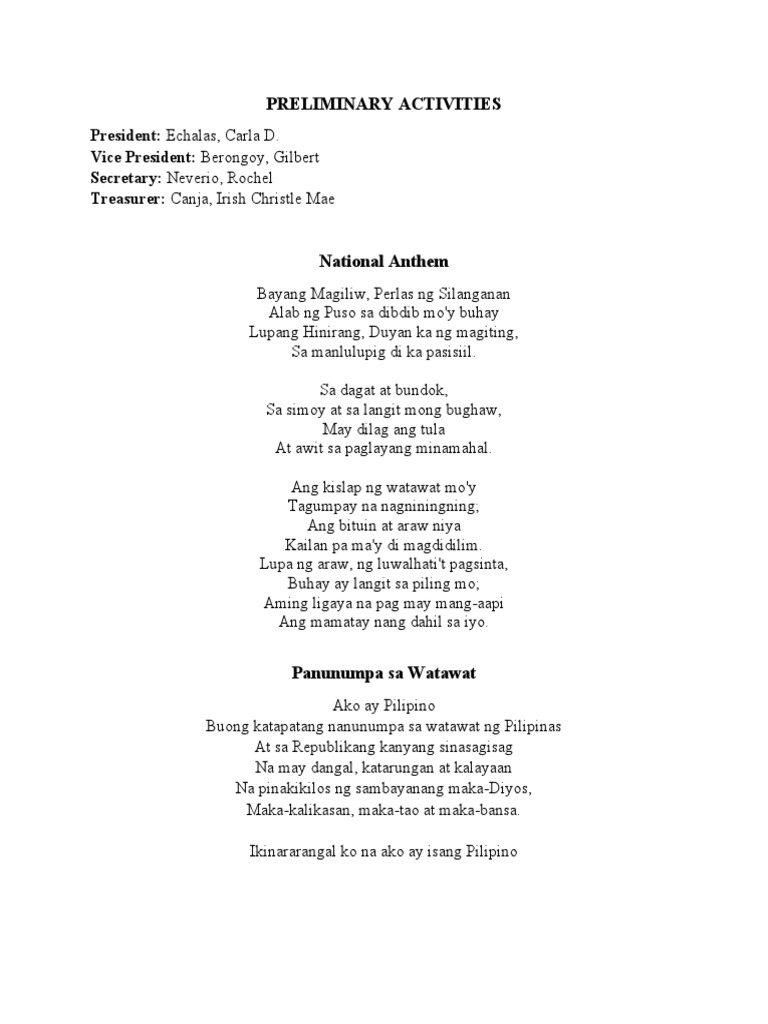 Preliminary Activities Script | PDF