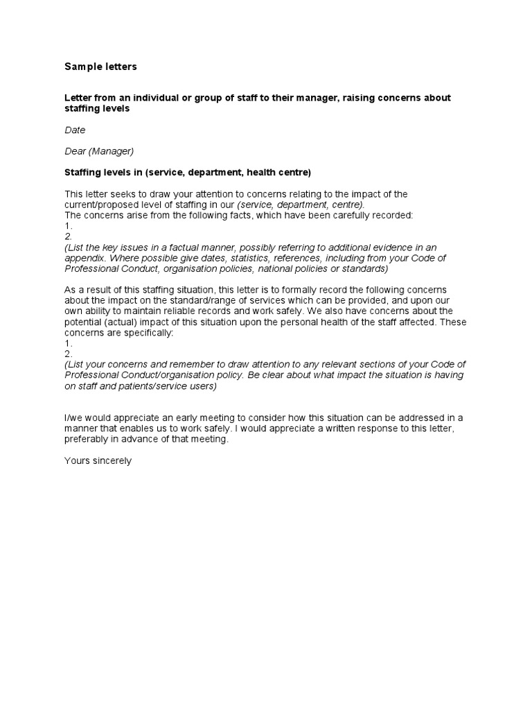 Sample Letters: Letter From An Individual or Group of Staff To Their ...