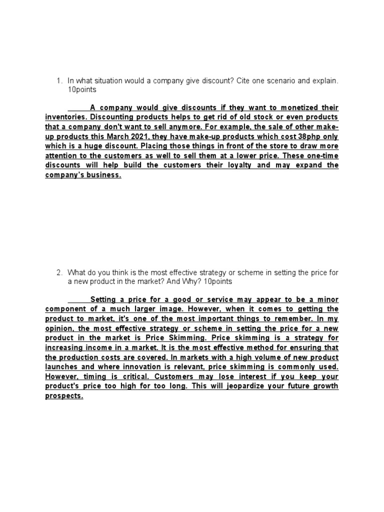in What Situation Would A Company Give Discount? Cite One Scenario and ...
