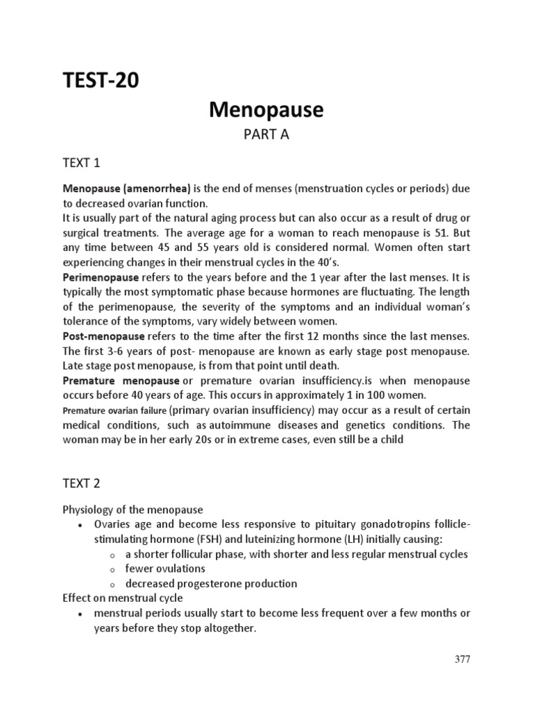 TEST-20 Menopause: Part A | PDF | Menstrual Cycle | Menopause