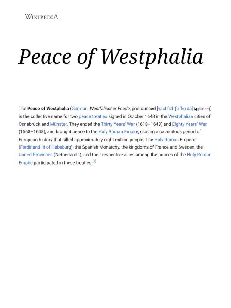 Peace of Westphalia - Wikipedia | PDF