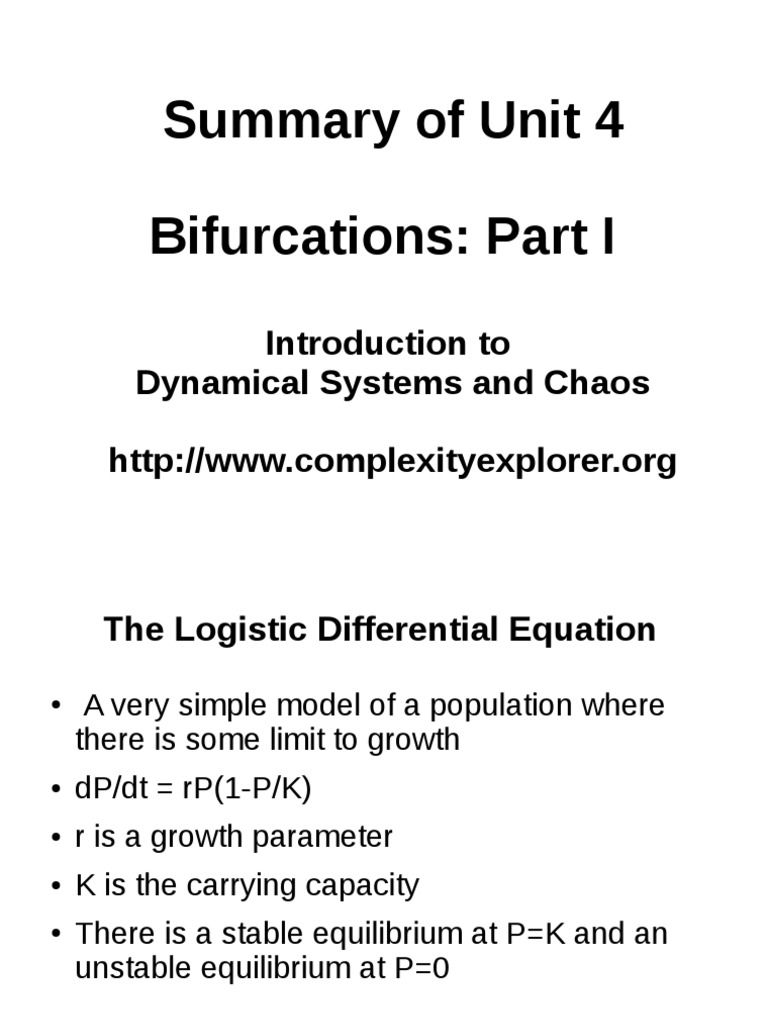 Summary of Unit 4 Bifurcations: Part I: Introduction To Dynamical ...