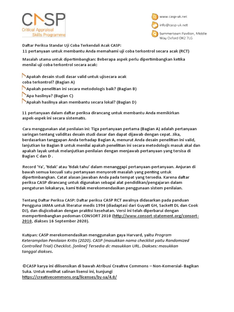 Salinan Terjemahan CASP - RCT - Checklist - PDF - Fillable - Form | PDF