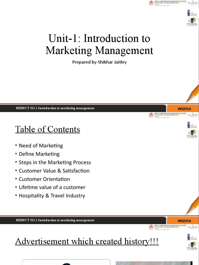 UNIT 01-Introduction To Marketing Management | PDF | Marketing | Customer