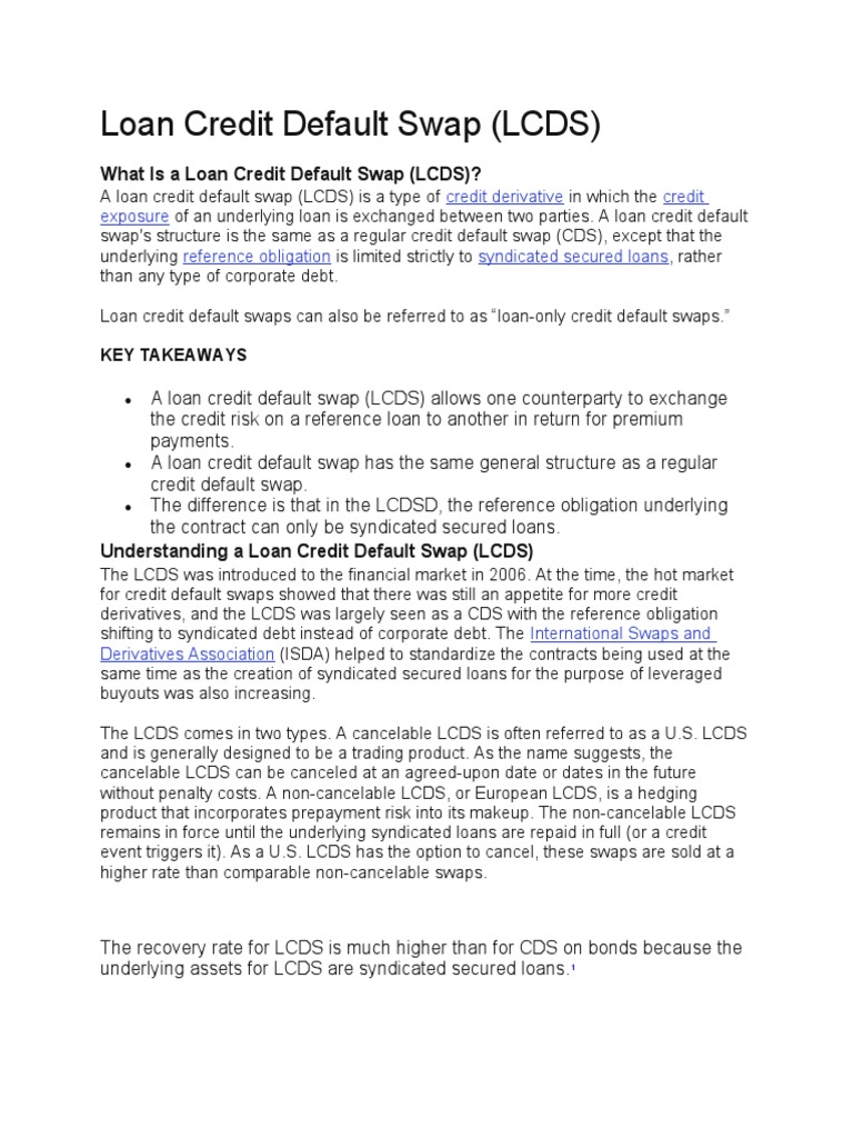 What Is A Loan Credit Default Swap (LCDS) ? | PDF | Credit Default Swap ...