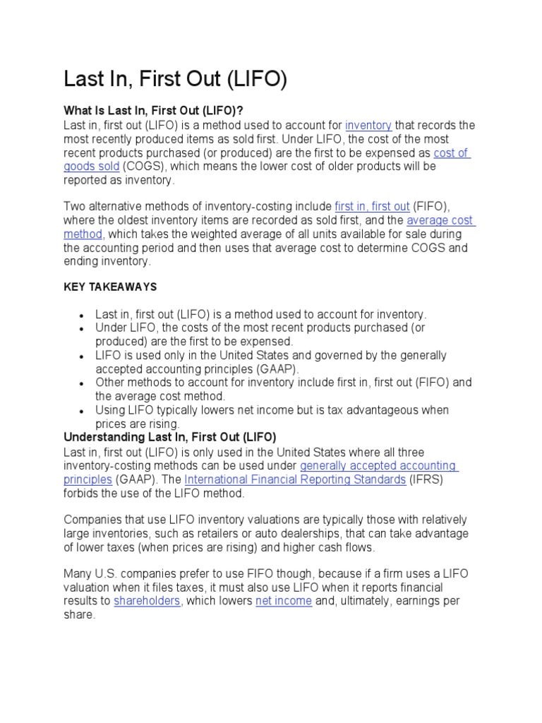 What Is Last In, First Out (LIFO) ? | PDF | Cost Of Goods Sold | Inventory