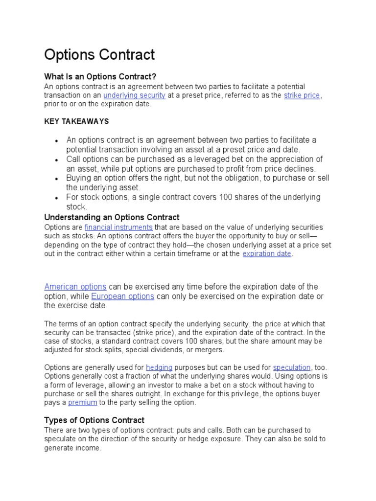 What Is An Options Contract? | PDF | Option (Finance) | Put Option