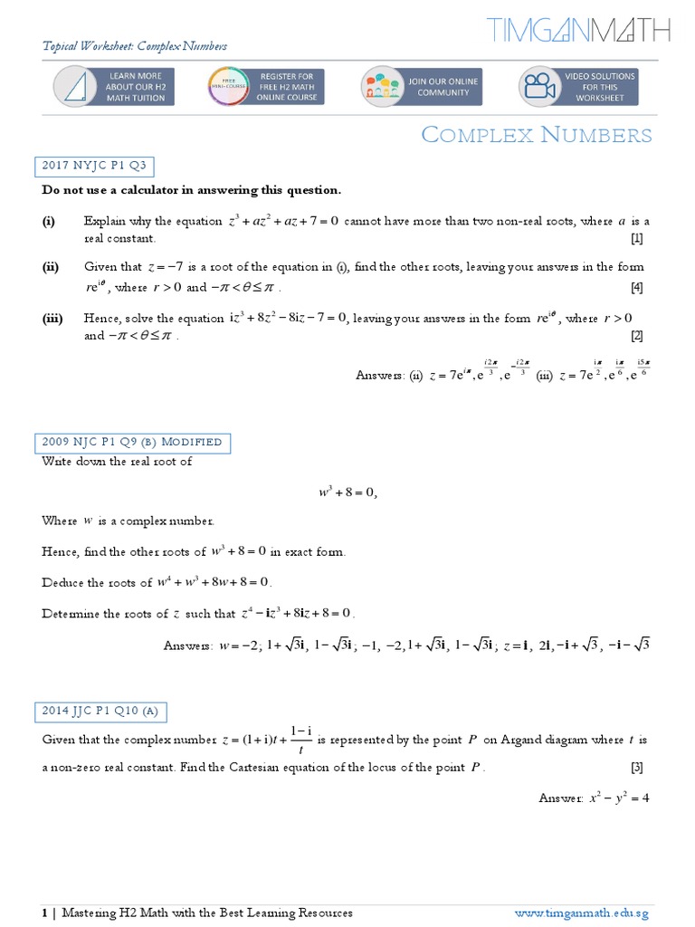 H2 Math Topical Worksheet (Complex Numbers) | PDF | Complex Number ...