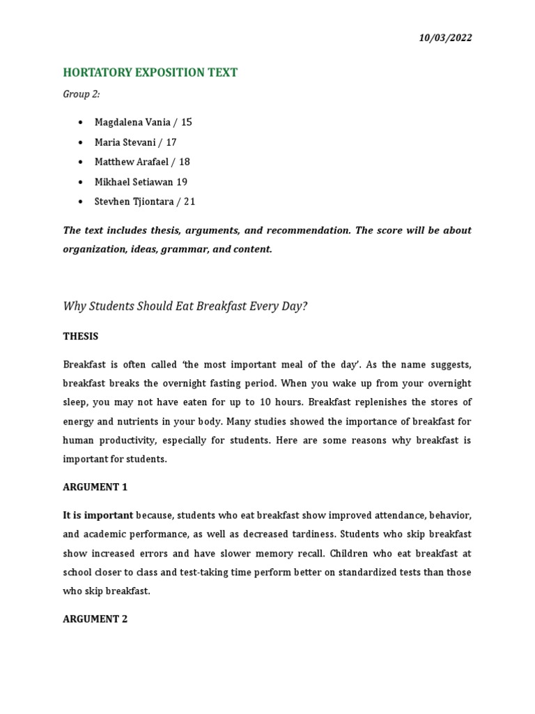 Hortatory Exposition Text: Group 2 | PDF | Meal | Eating Behaviors Of ...
