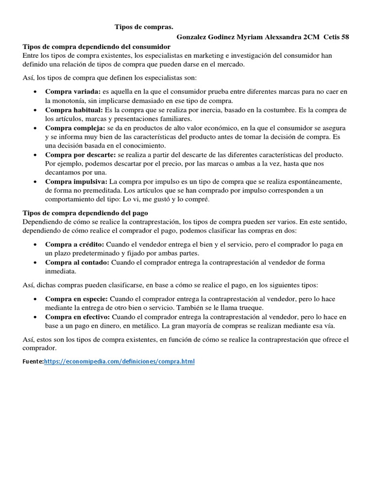 Tipos de Compras | PDF | Los consumidores | Mercado (economía)